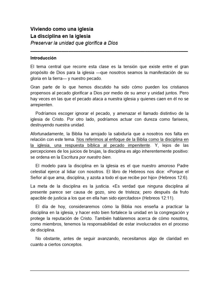 Disciplina en la Iglesia: Unidad y Amor | PDF | Pecado | Primera ...