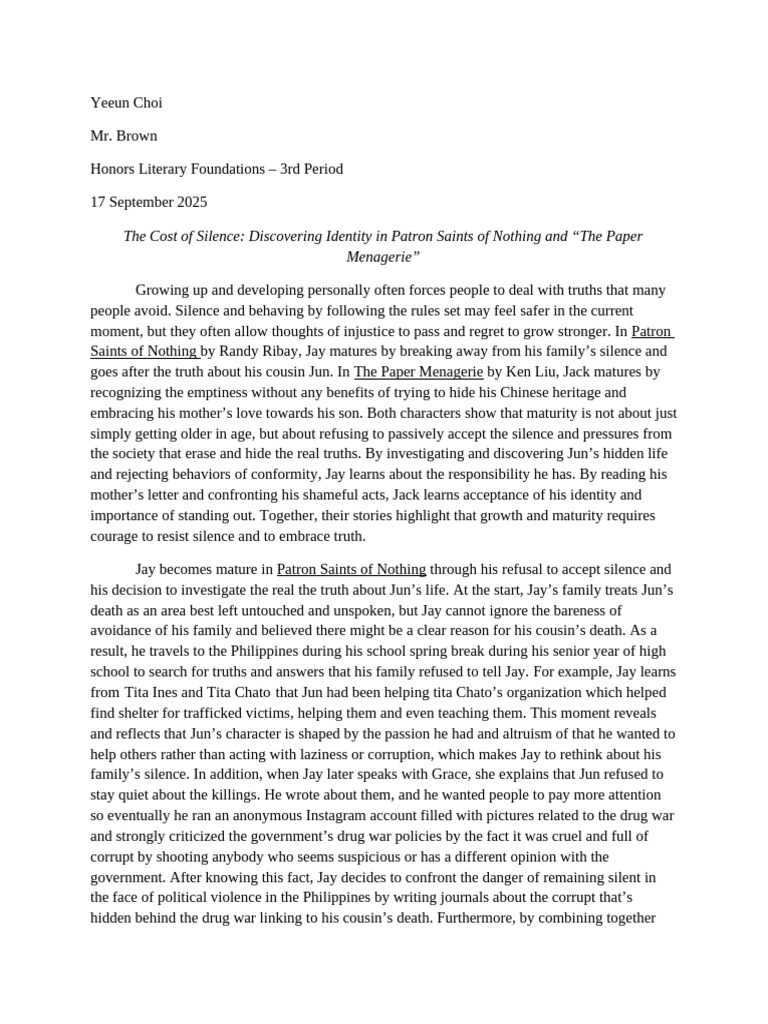 Coming of Age Essay Final Submission | PDF