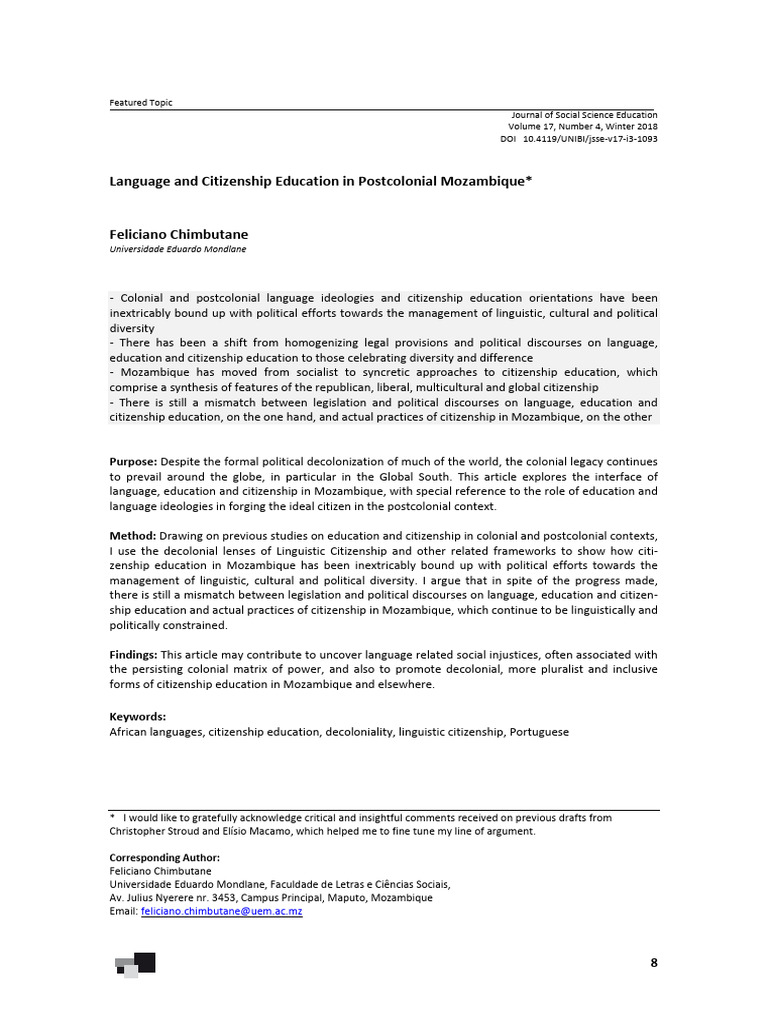 Language and Citizenship in Mozambique | PDF | Cost Of Living ...
