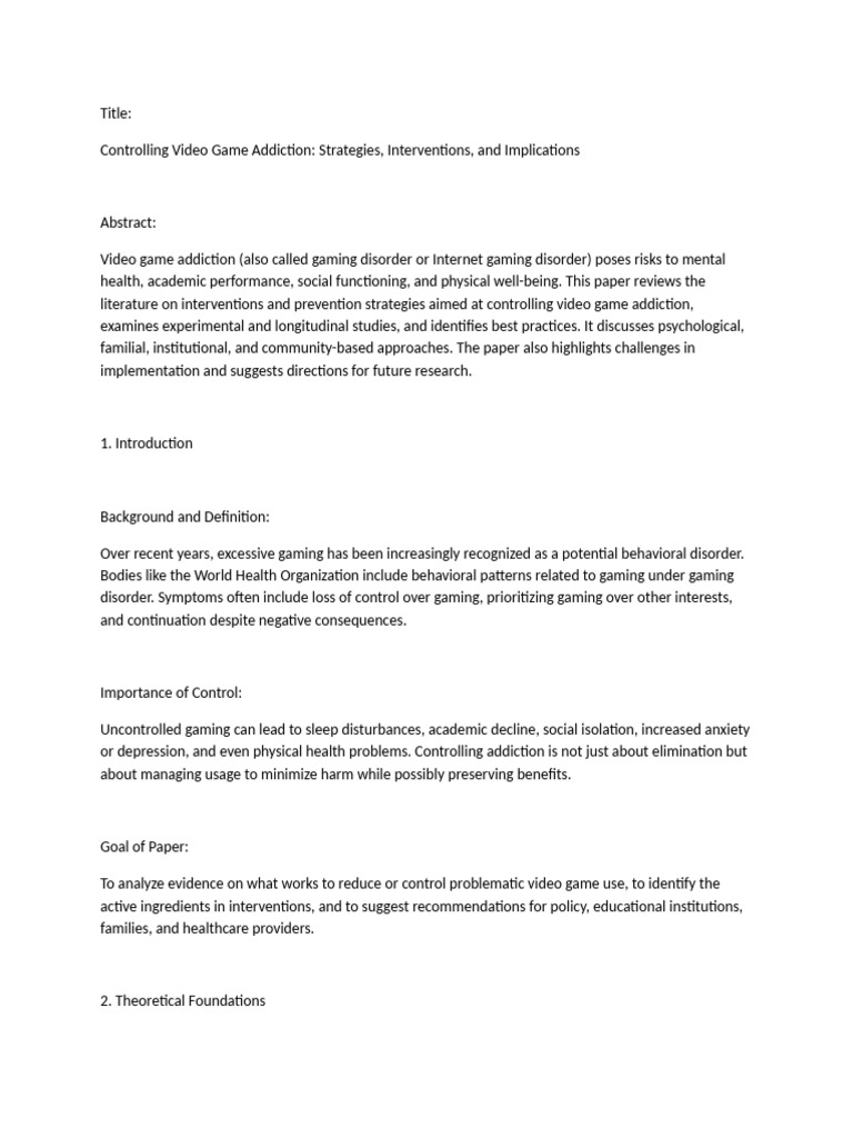 Controlling Video Game Addiction-Strategies Interventions and ...