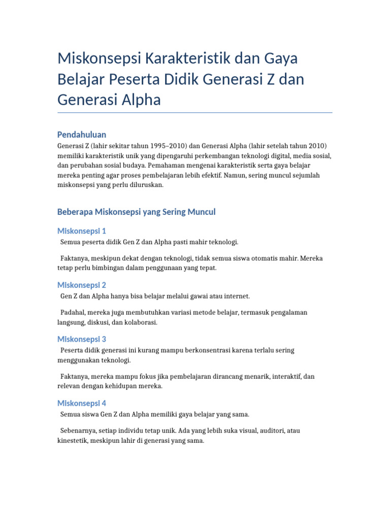 Miskonsepsi Gaya Belajar Gen Z dan Alpha | PDF