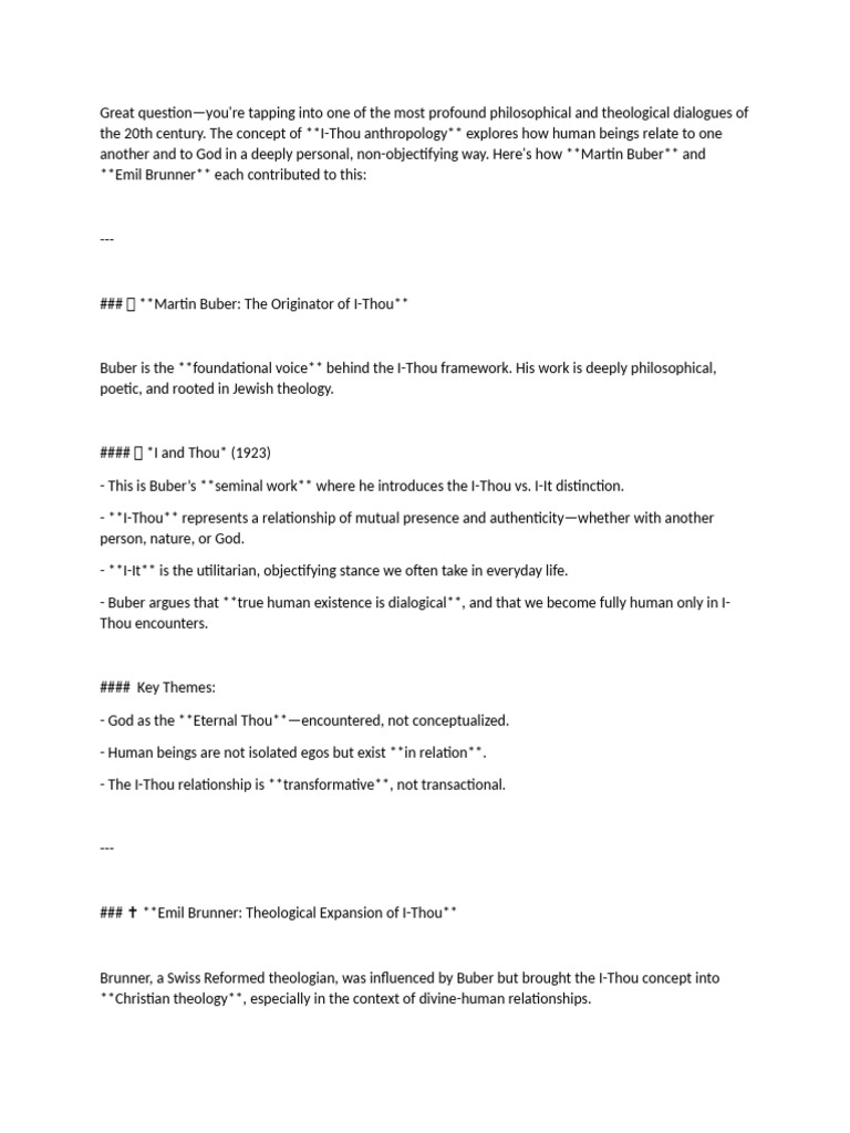 I-Thou Anthropology: Buber & Brunner | PDF | Divinity | Martin Buber