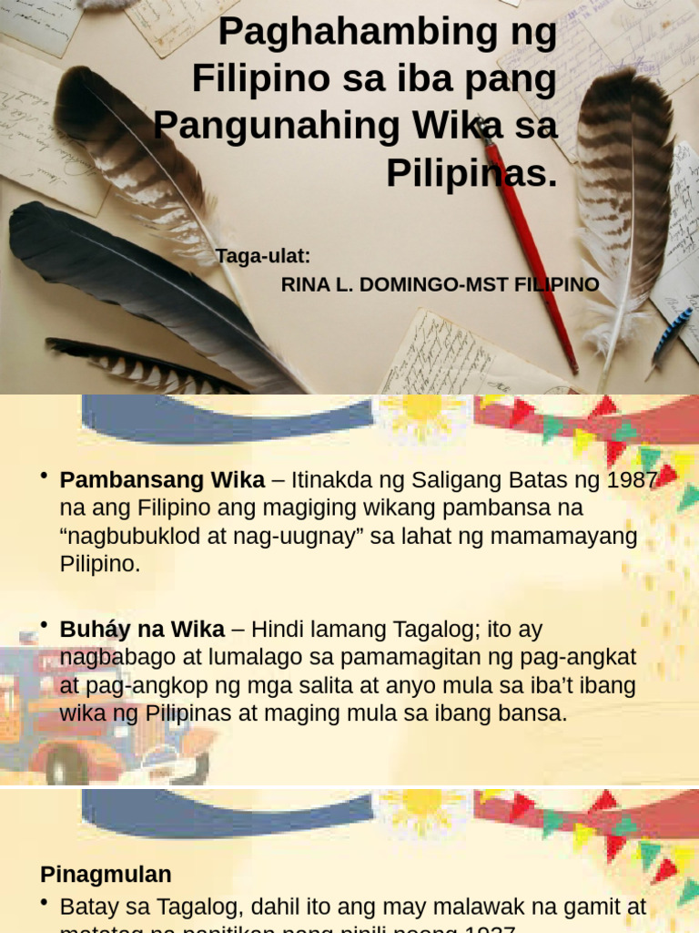 Paghahambing NG Filipino Sa Iba Pang Pangunahing Wika Sa Pilipinas | PDF