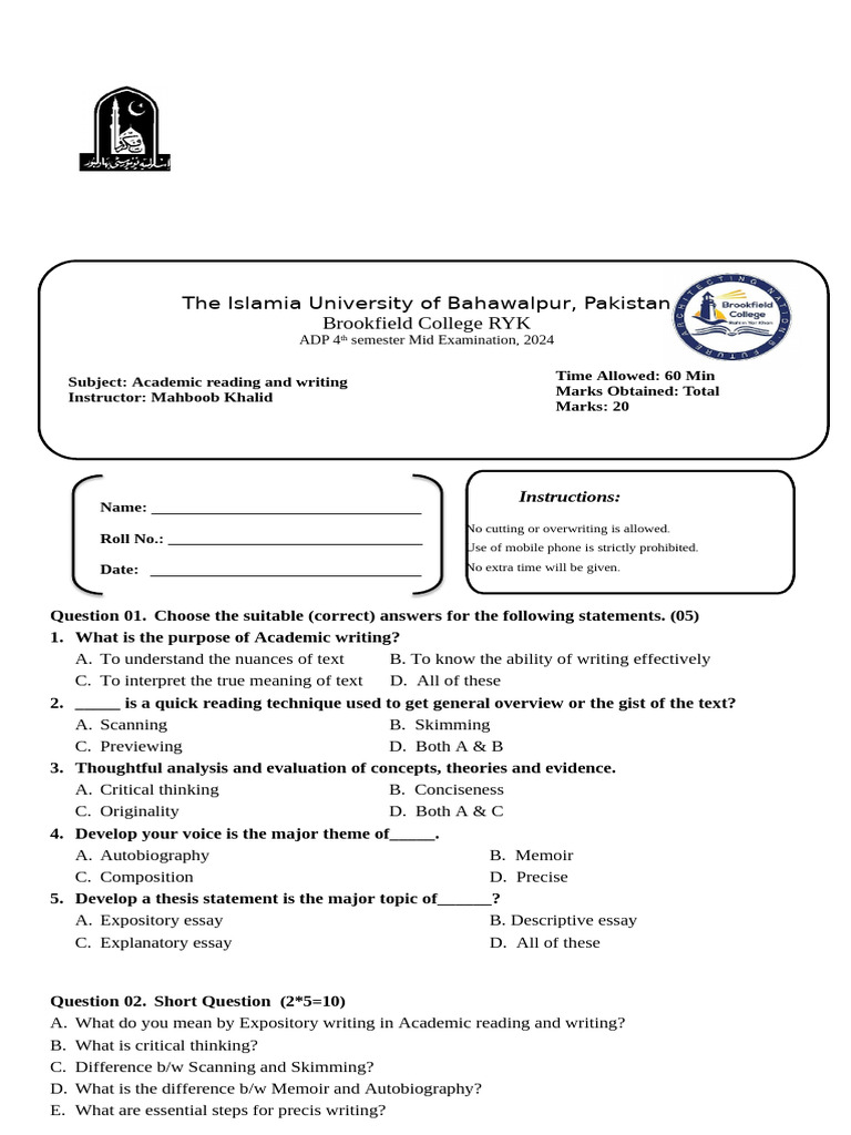 Academic Reading and Writing | PDF | Essays | Cognition