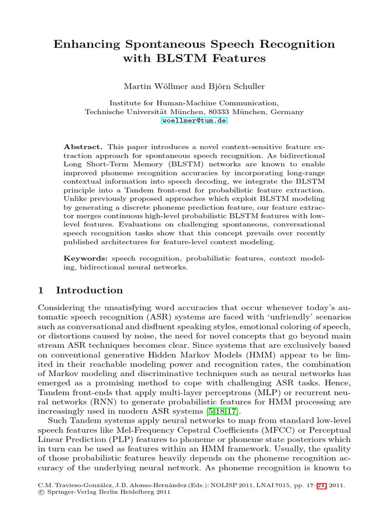 Enhancing Spontaneous Speech Recognition With BLSTM Feature | PDF ...
