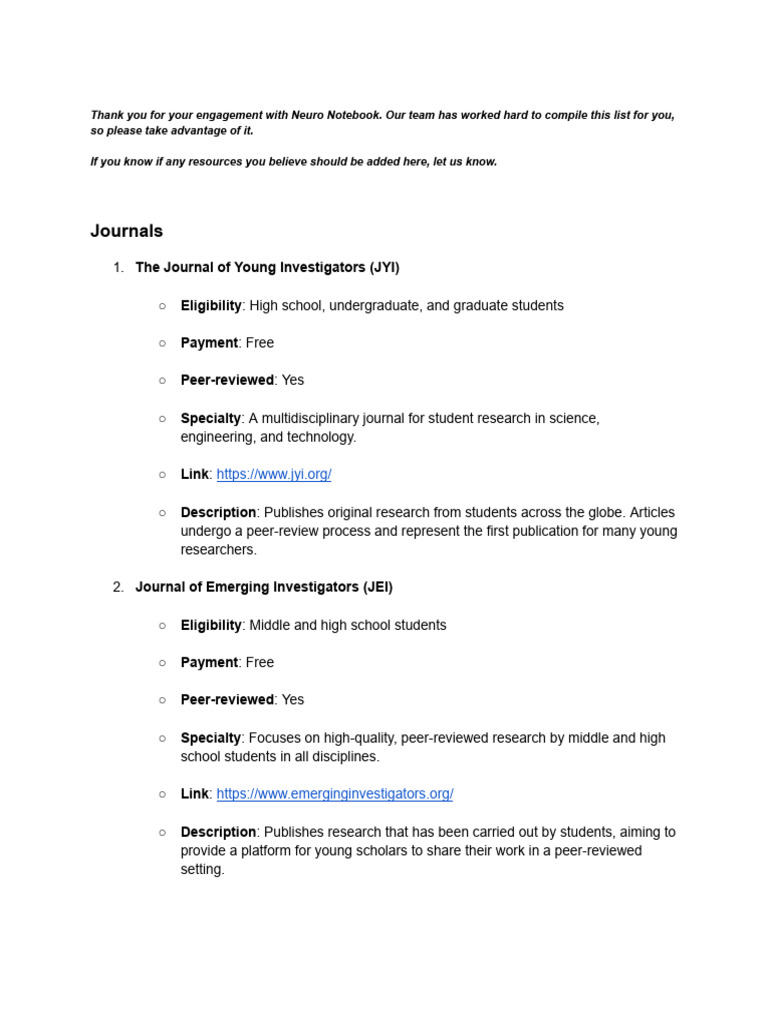 Student Research Journals and Conferences | PDF | Science ...