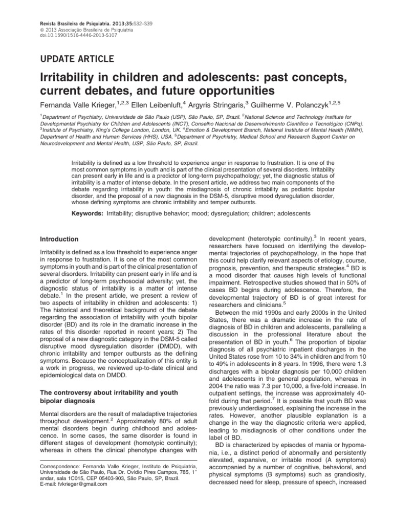 Irritability in Children and Adolescents Past Concepts | PDF ...