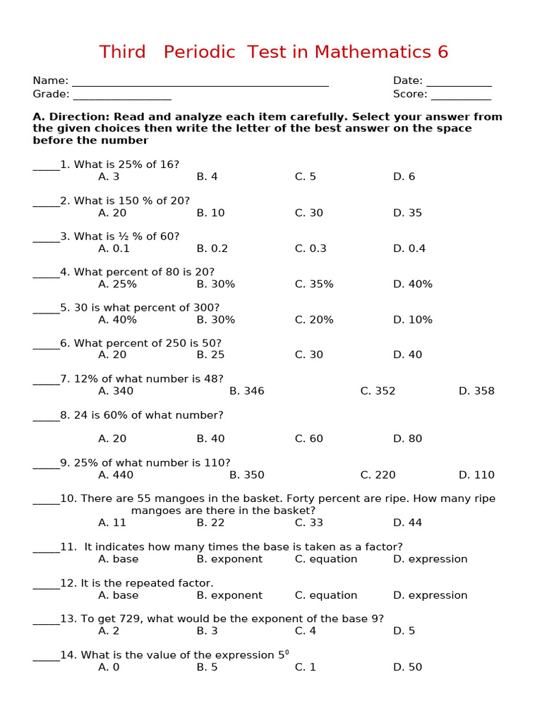 Q3 - Math6 - PT | PDF | Exponentiation | Mathematics