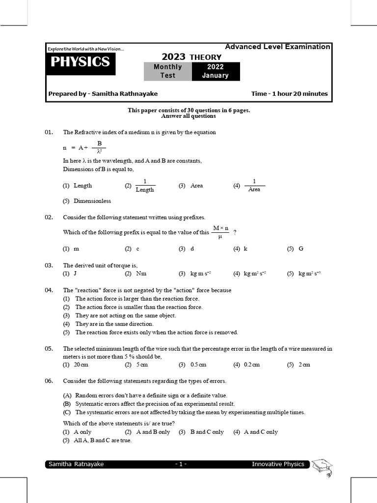 2023 - Monthly Test - 04 - English | PDF | Force | Accuracy And Precision