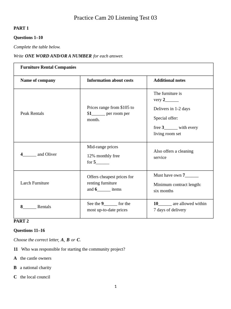 Practice Cam 20 Listening Test 03 | PDF