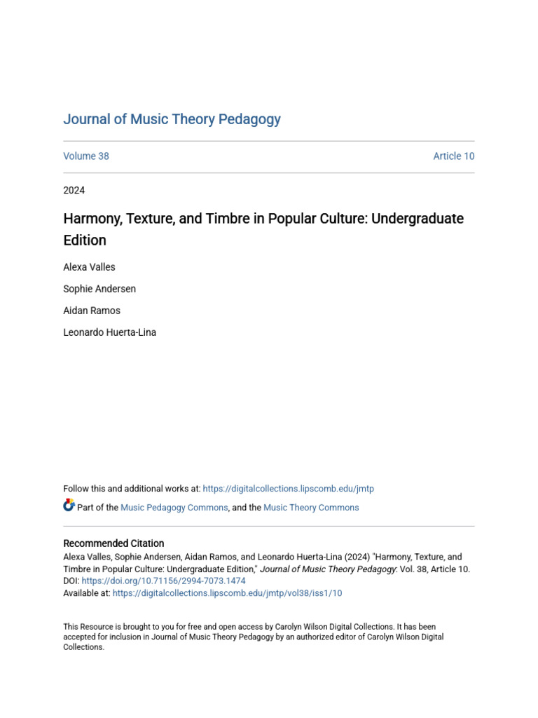Harmony Texture and Timbre in Popular Culture - Undergraduate Ed | PDF ...