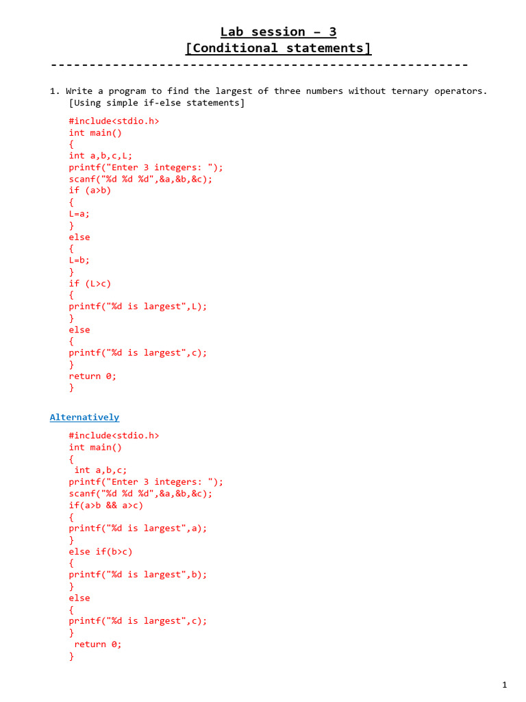 Lab Session - 3 (Conditional Statements) | PDF | Software Engineering ...