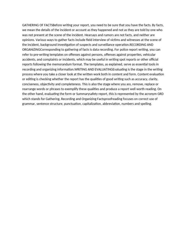 Gathering of Facts For Report Writing Mno. 128 | PDF