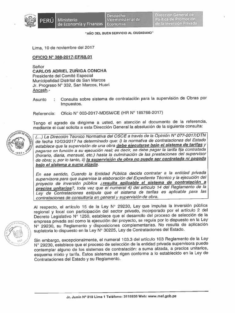 Oficio - 388 - 2017EF6801 Sistema de Contratación | PDF