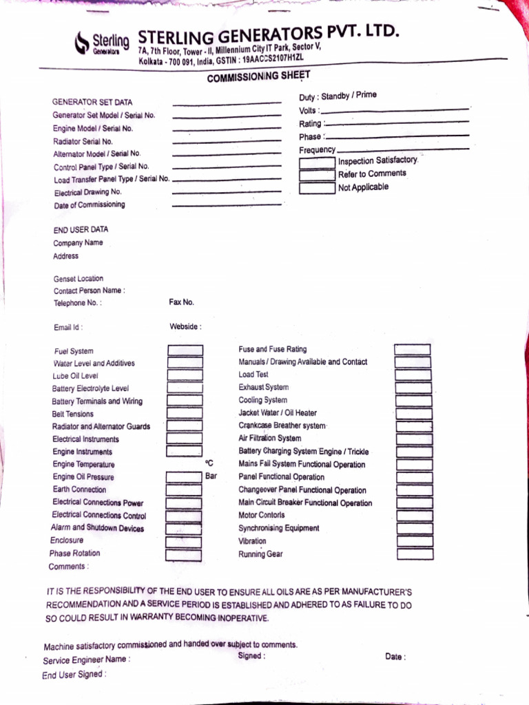 Commissioning Report Format | PDF | Electric Generator | Engines