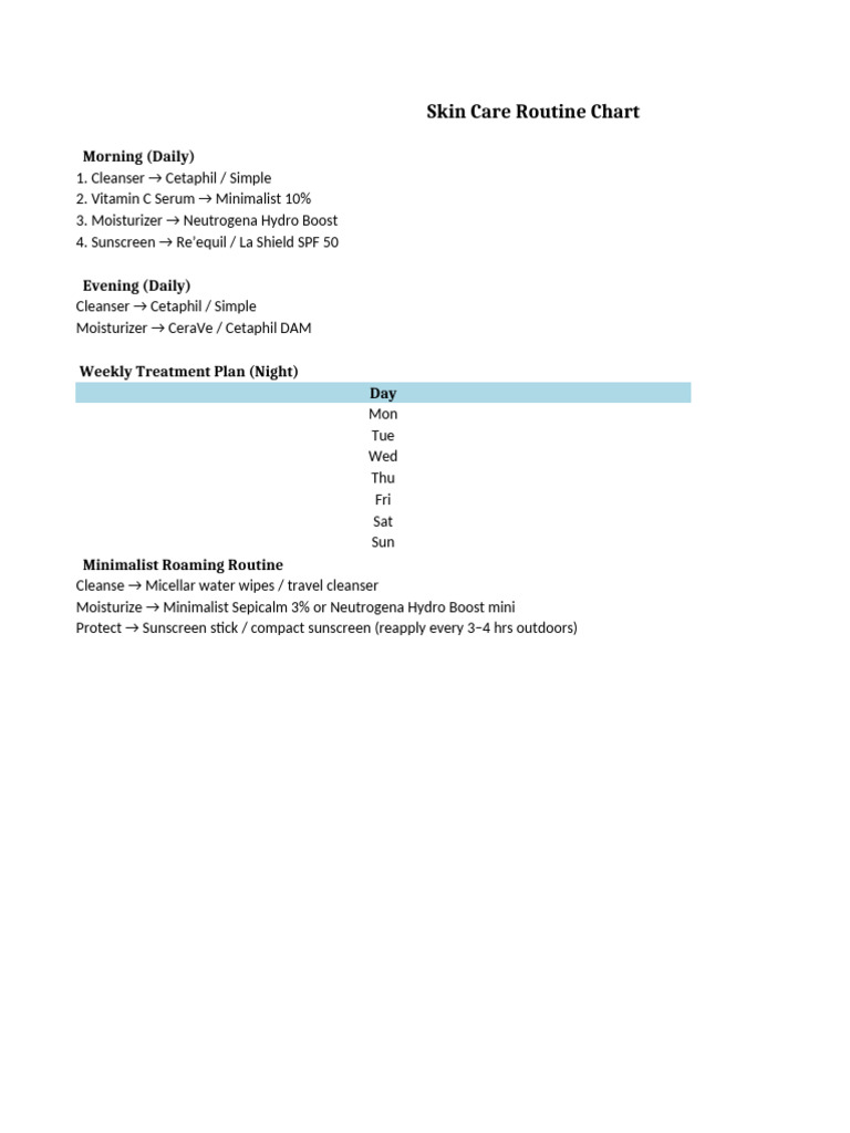 Daily Skincare Routine Chart | PDF