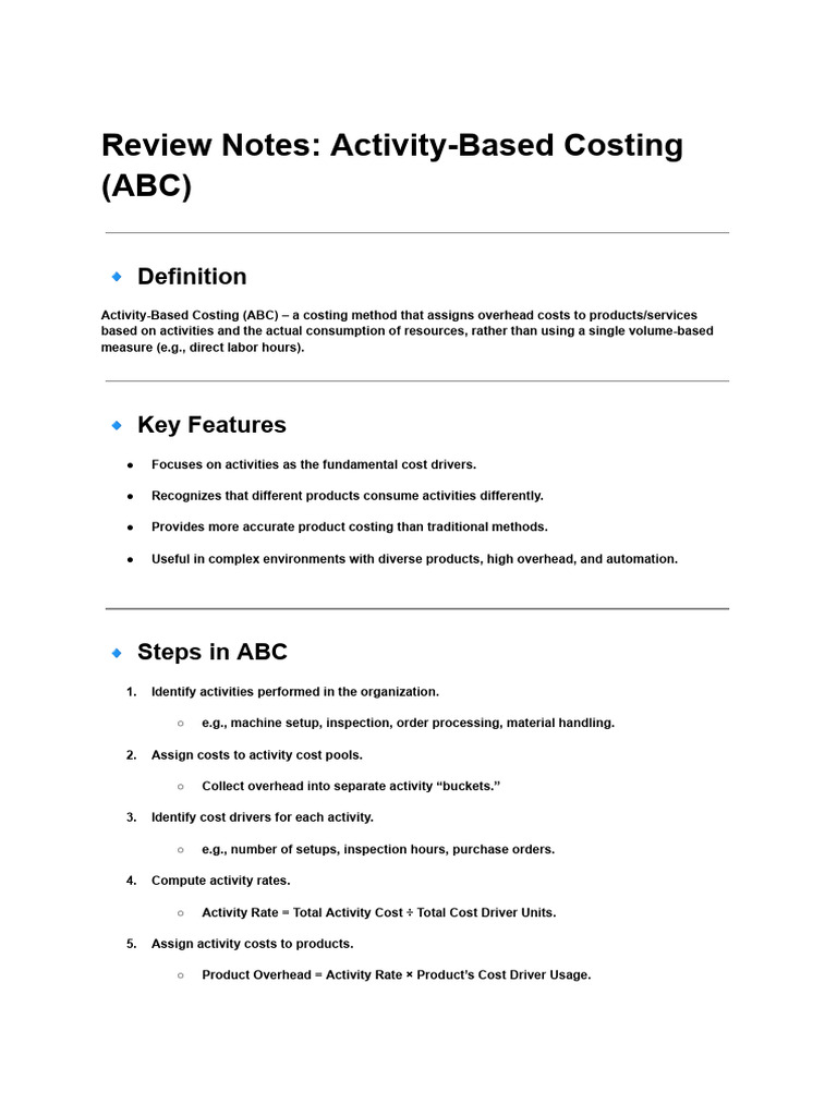 Review Notes - Activity-Based Costing (ABC) | PDF | Economies | Business
