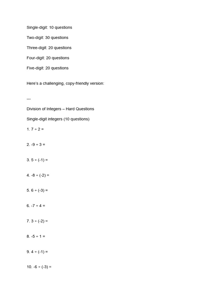 Division of Integers | PDF