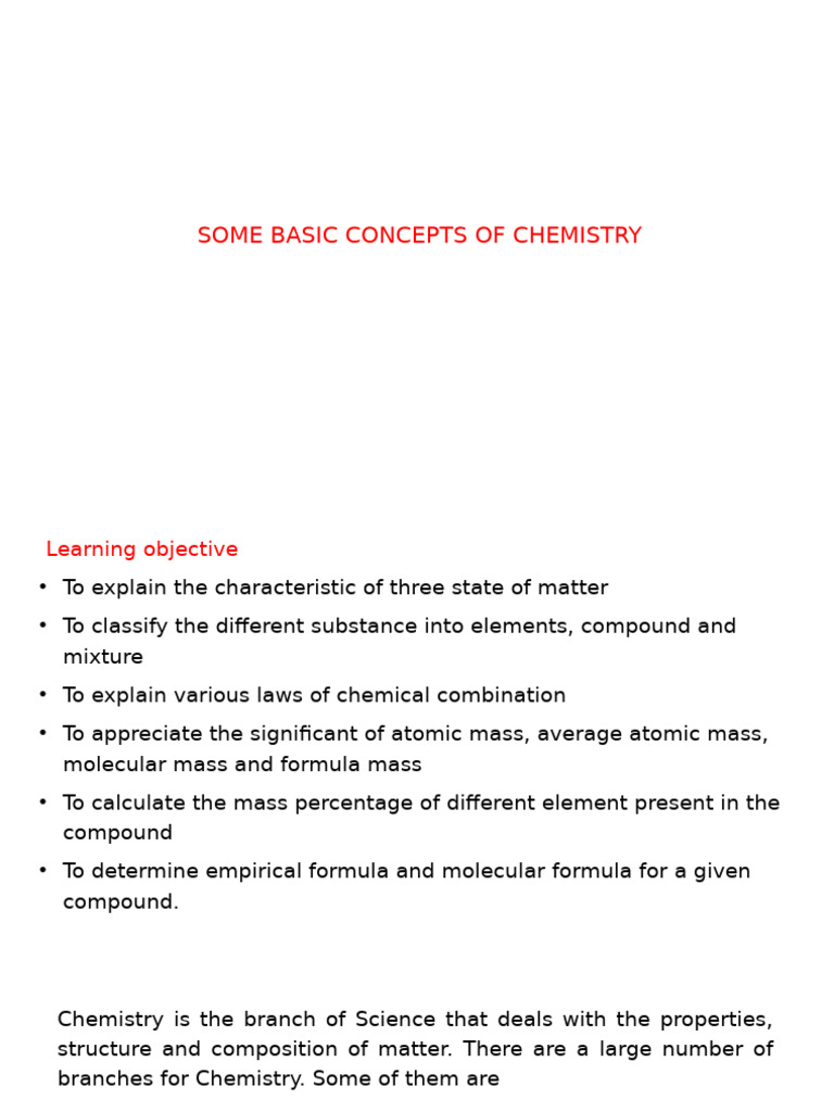 Some Basic Concept of Chemistry | PDF | Mole (Unit) | Stoichiometry