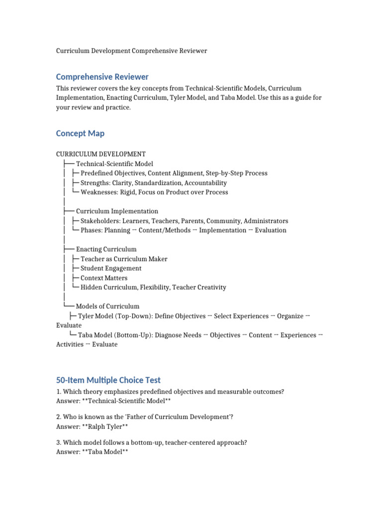 Curriculum Development Review Guide | PDF | Curriculum | Learning