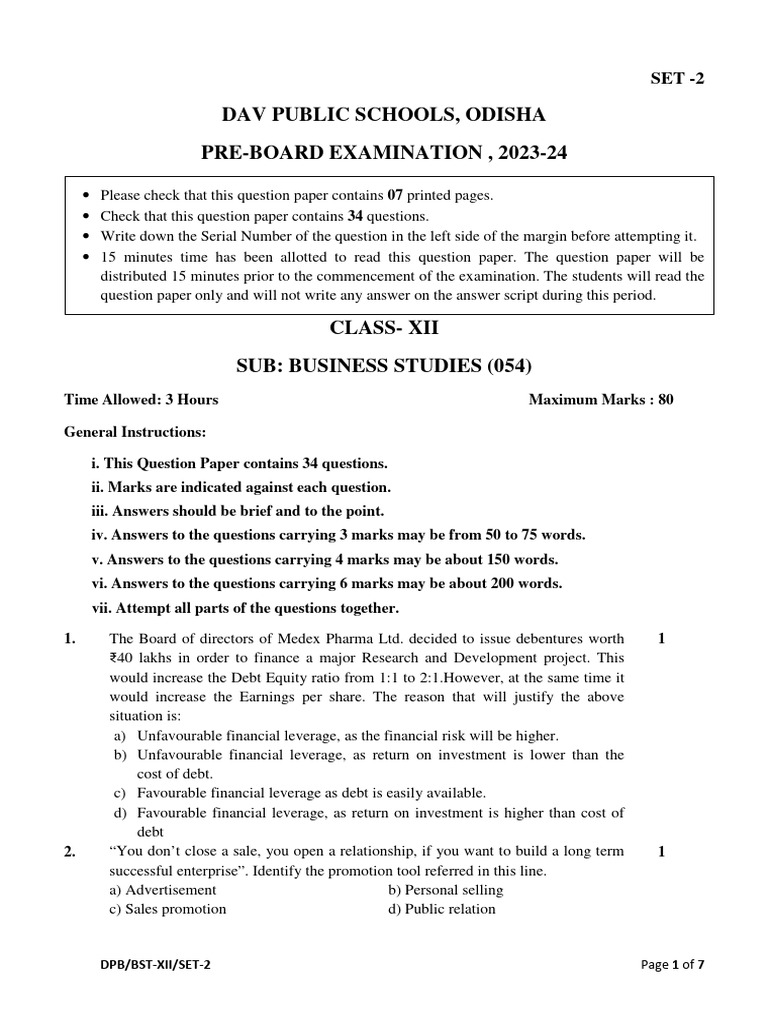 Assignment - Pre Board QP CLASS - XII - 2023-24 SET 2 BST | PDF | Marketing | Demand