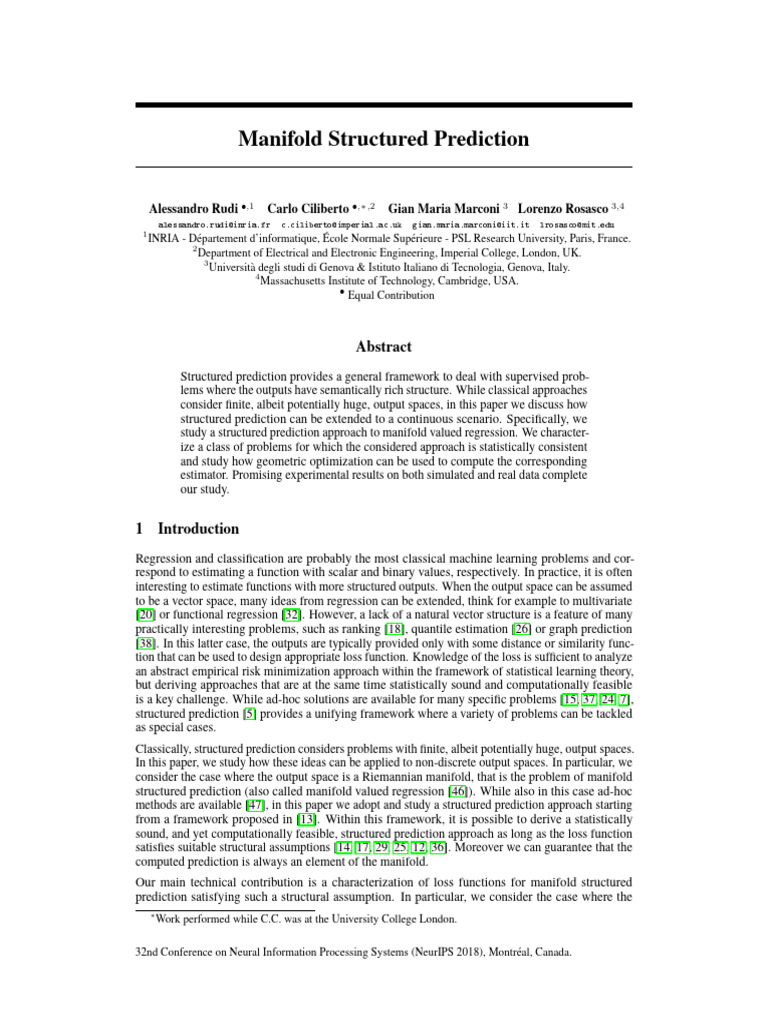 NeurIPS 2018 Manifold Structured Prediction Paper | PDF | Manifold ...