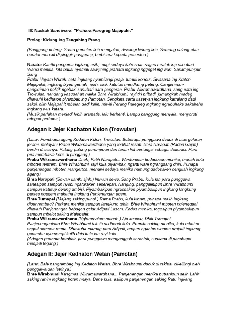 Naskah Sandiwara Majapahit Bahasa Jawa | PDF