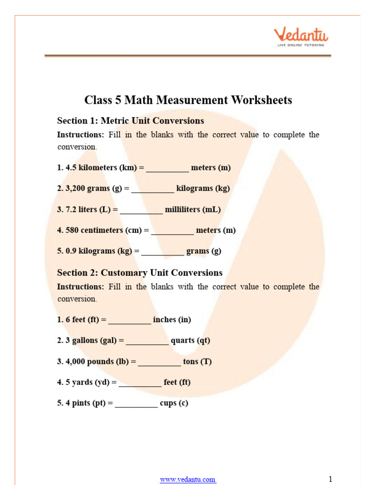 Class 5 Measurement Worksheet Answers | PDF | Litre | Measurement