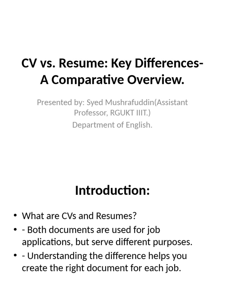 CV vs. Resume: Key Differences Explained | PDF