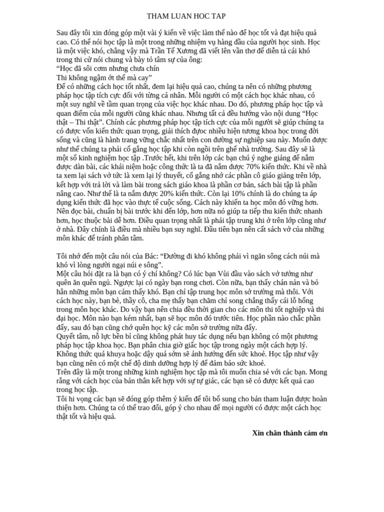 Tham Luan Hoc Tap 2011 | PDF