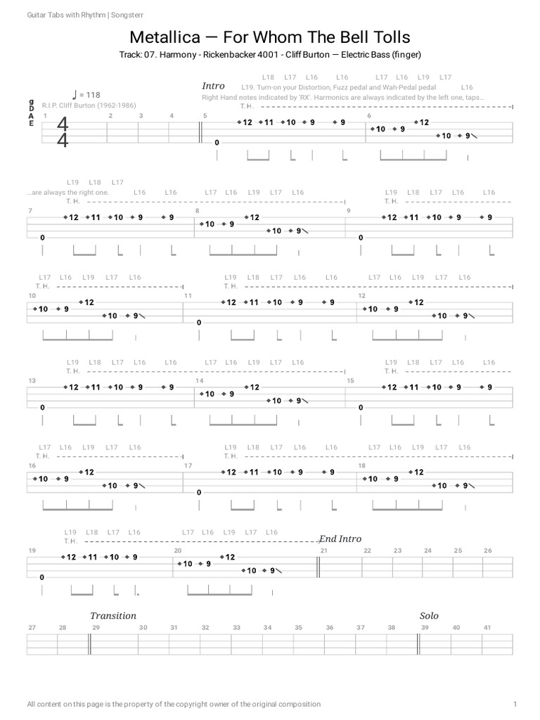 For Whom the Bell Tolls Bass Tab | PDF | Guitars | Music Technology
