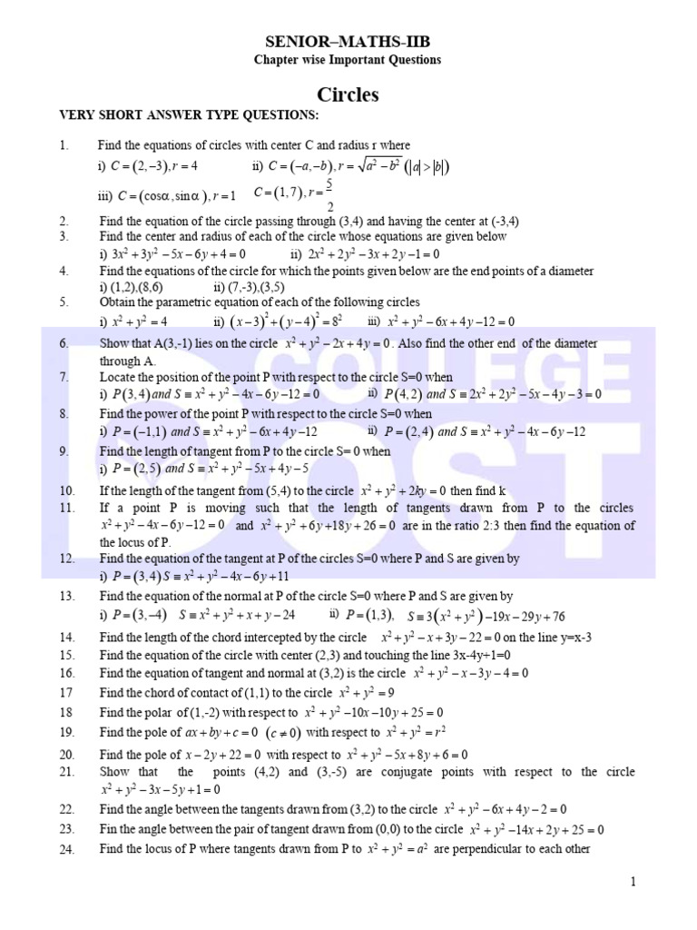 Important Circle Equations and Problems | PDF | Ellipse | Circle