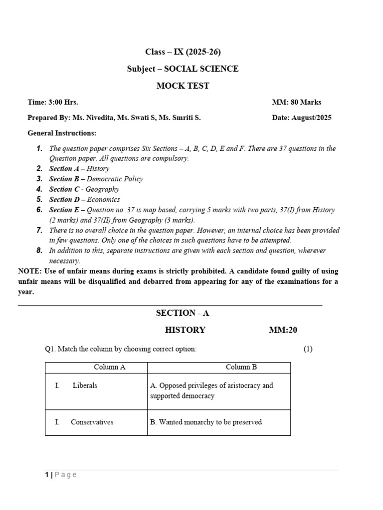 Social Science Class 9 Mid Term Assignment2025 | PDF | Democracy ...
