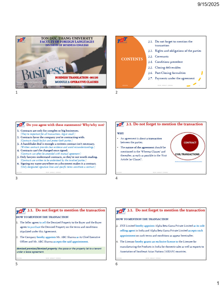 Business Translation - Module 3 - Session 4 | PDF | Covenant (Law) | Payments