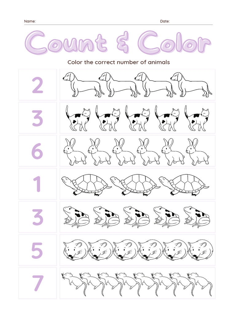 Count & Color Animals Worksheet | PDF