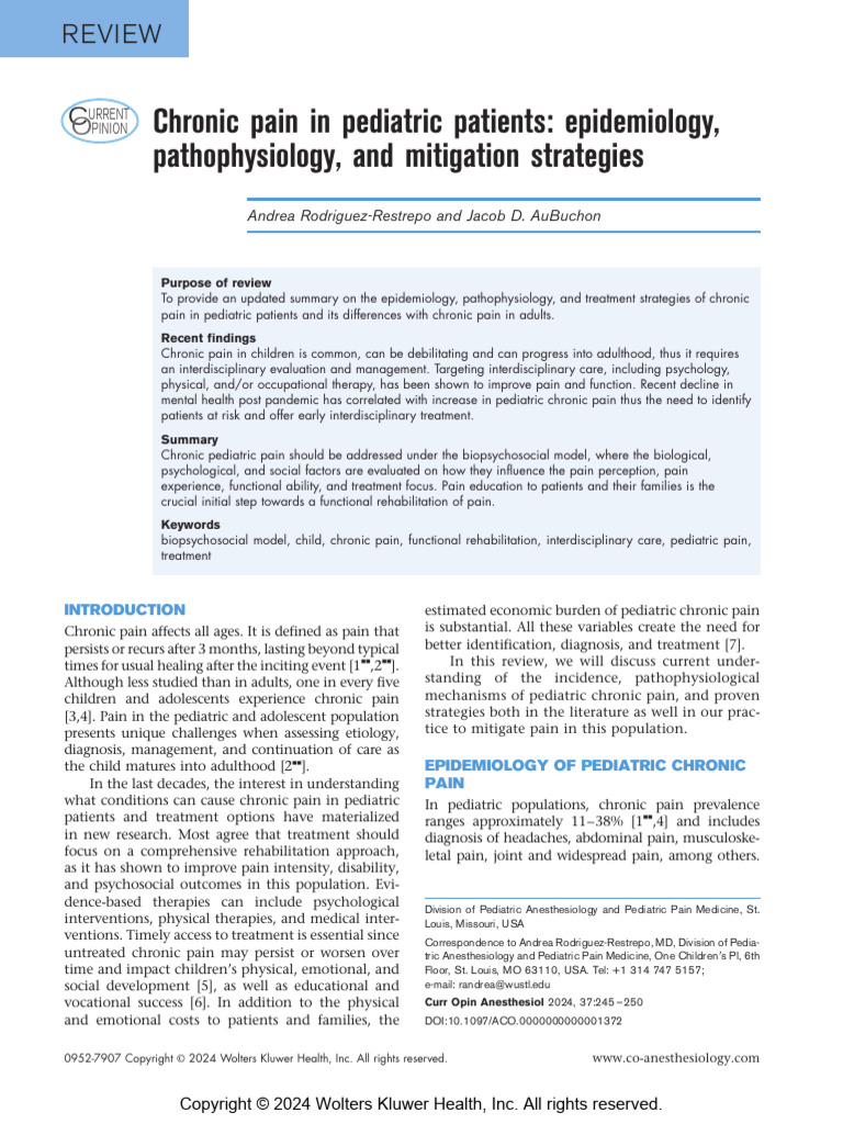 Chronic Pain in Pediatric Patients Epidemiology 3 | PDF | Cognitive ...