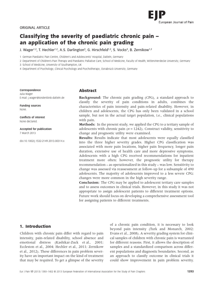 European Journal of Pain - 2013 - Wager - Classifying The Severity of ...