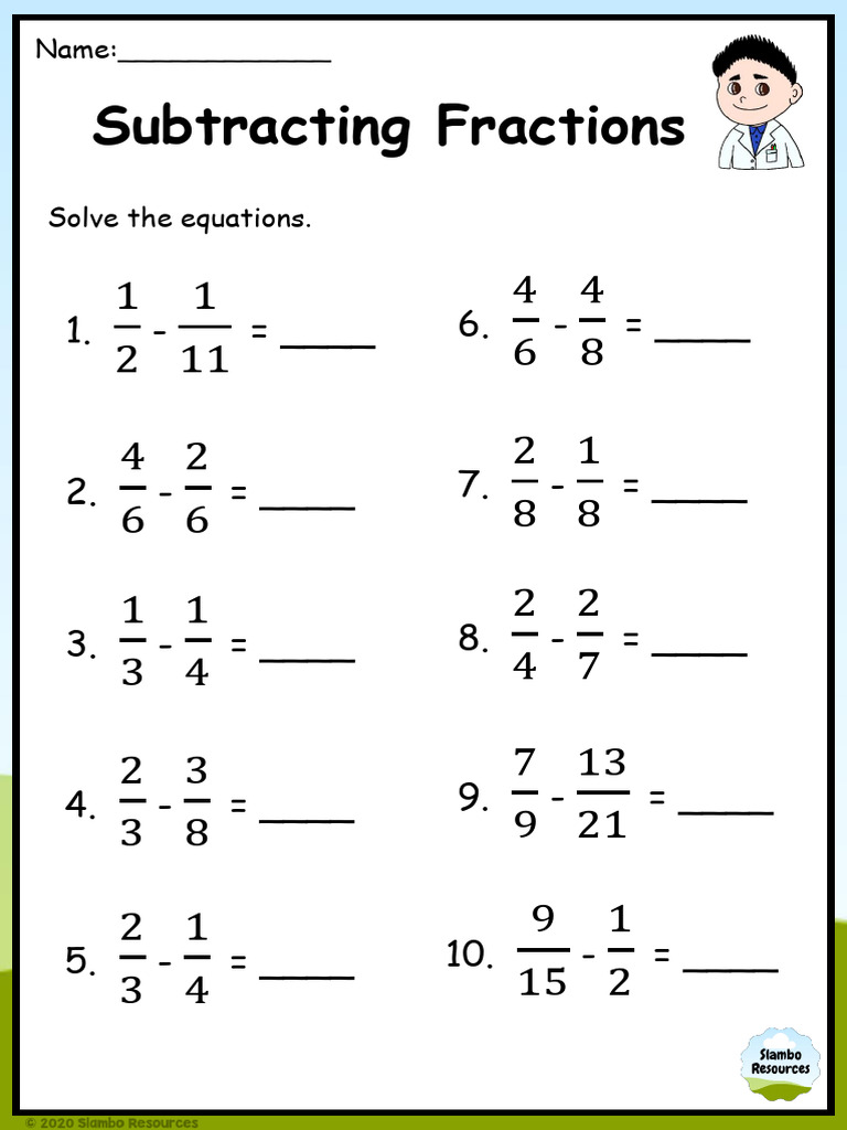 Grade 6 Subtracting Fractions Worksheet 1 | PDF