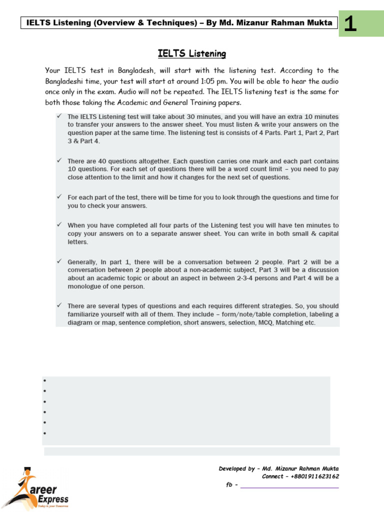 IELTS Listening Test Techniques Guide | PDF | International English ...