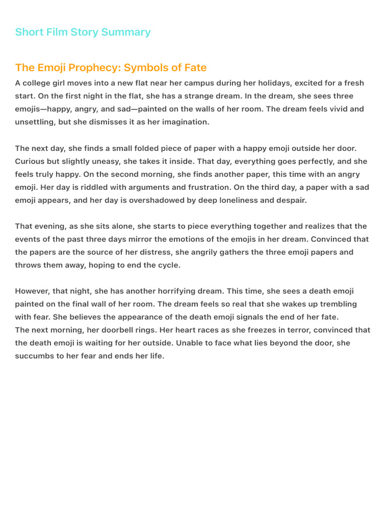 Short Film Story Summary | PDF