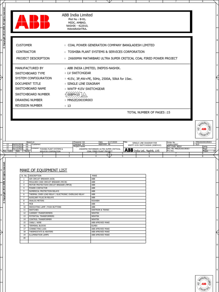 WWTP-LV Switchgear - SLD | PDF | Relay | Switch