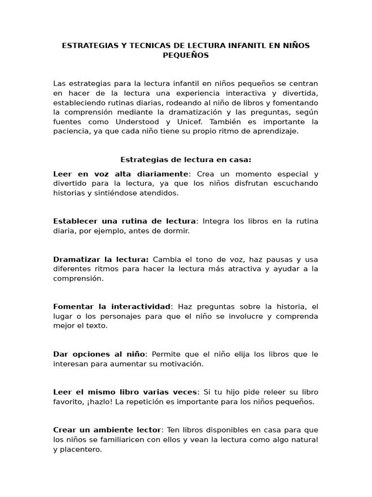 Estrategias y Tecnicas de Lectura Infanitl en Niños Pequeños | PDF ...