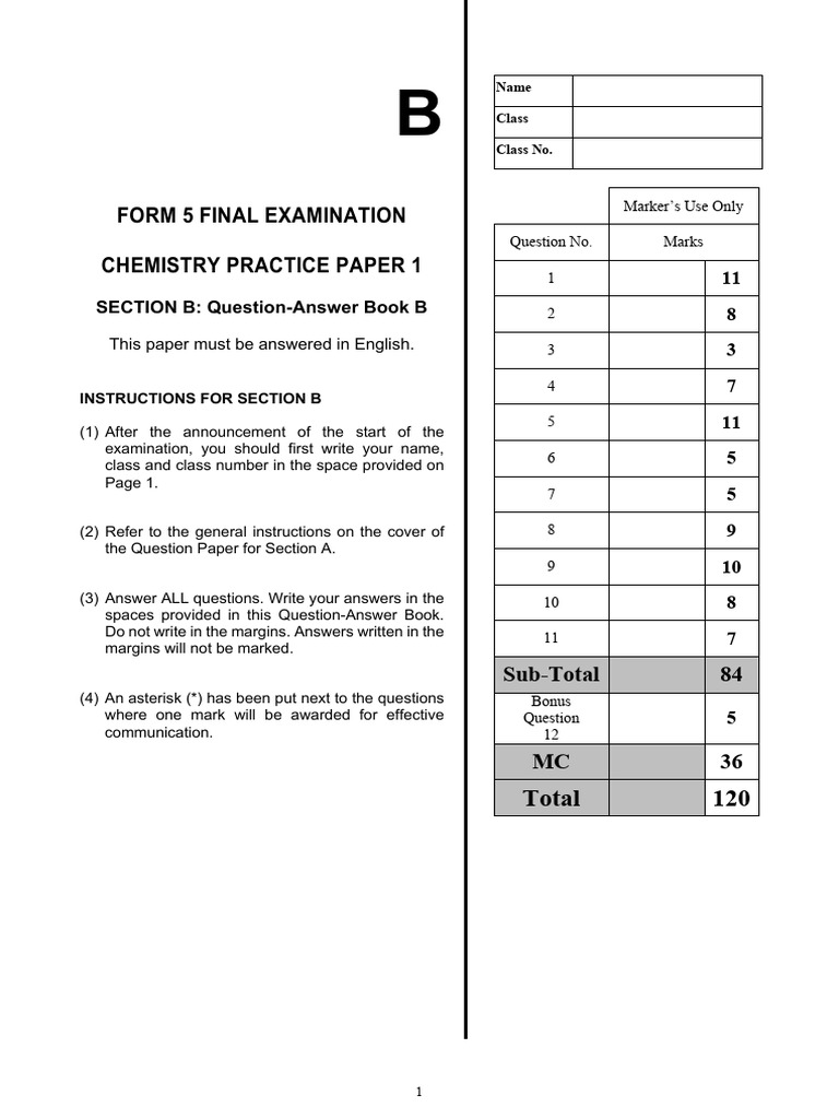 Form 5 Chemistry Practice Paper 1 | PDF | Chemical Equilibrium | Acid