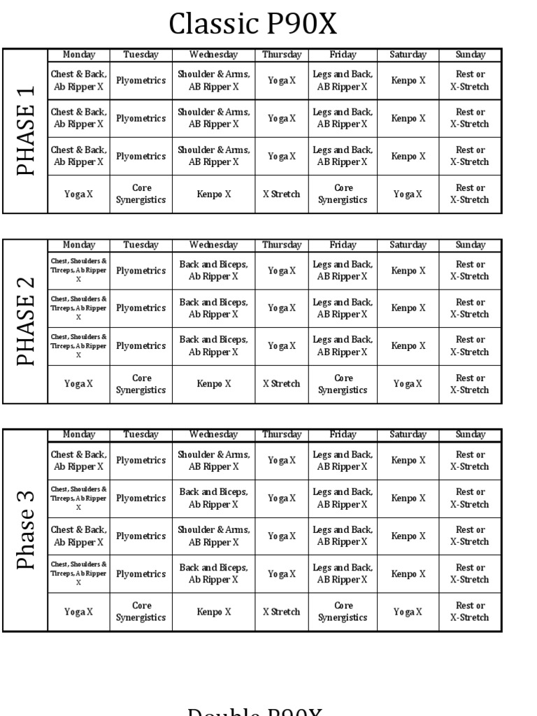 P90x Workout Schedule Mass