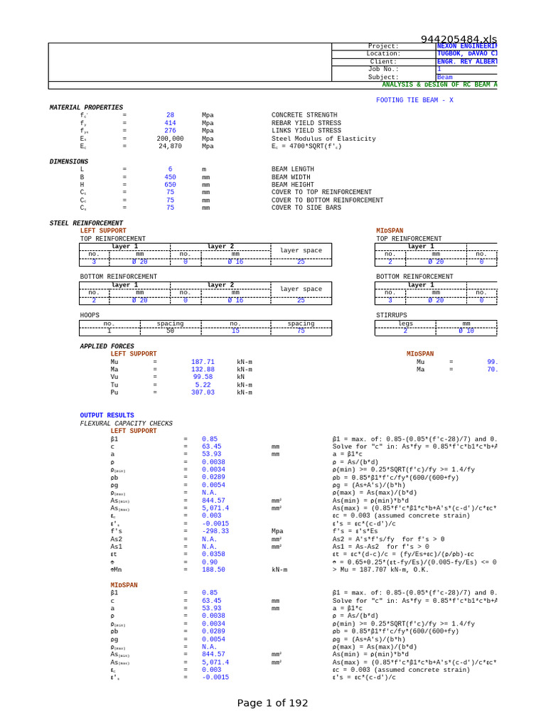 RC Beam Design Analysis ACI 318 | PDF | Civil Engineering | Applied And ...
