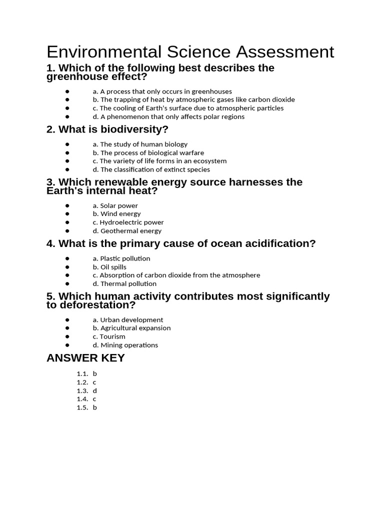 Environmental Quiz For 9th Grade | PDF