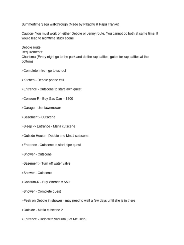 Summertime Saga Walkthrough Made by Pika | PDF | Leisure | Nature