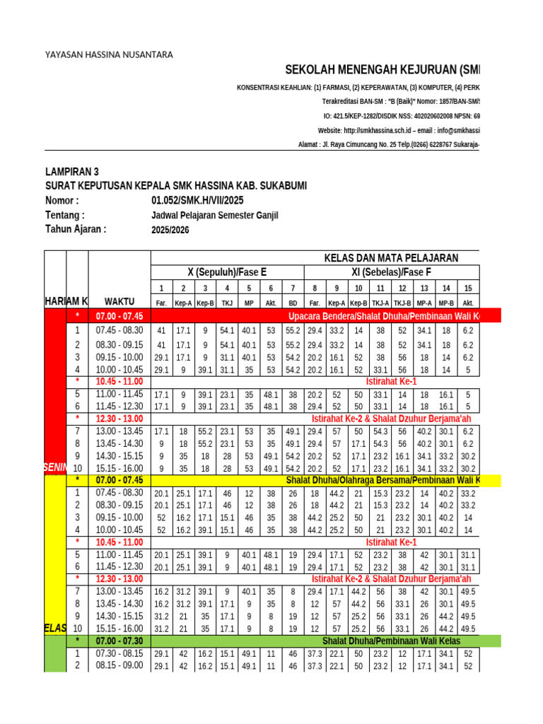 Jadwal Pelajaran SMK 2526 Rev3 | PDF
