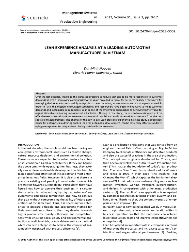 Lean Experience Analysis at A Leading Automotive Manufacturer in ...