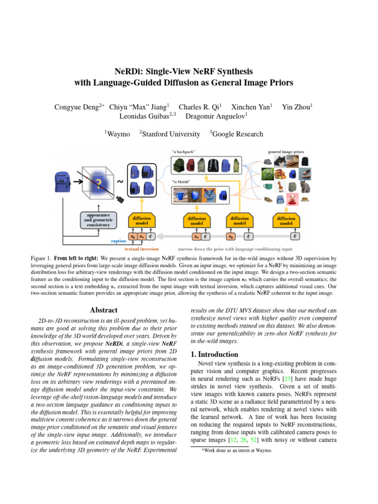 NeRDi: Single-View NeRF Synthesis With Language-Guided Diffusion As ...